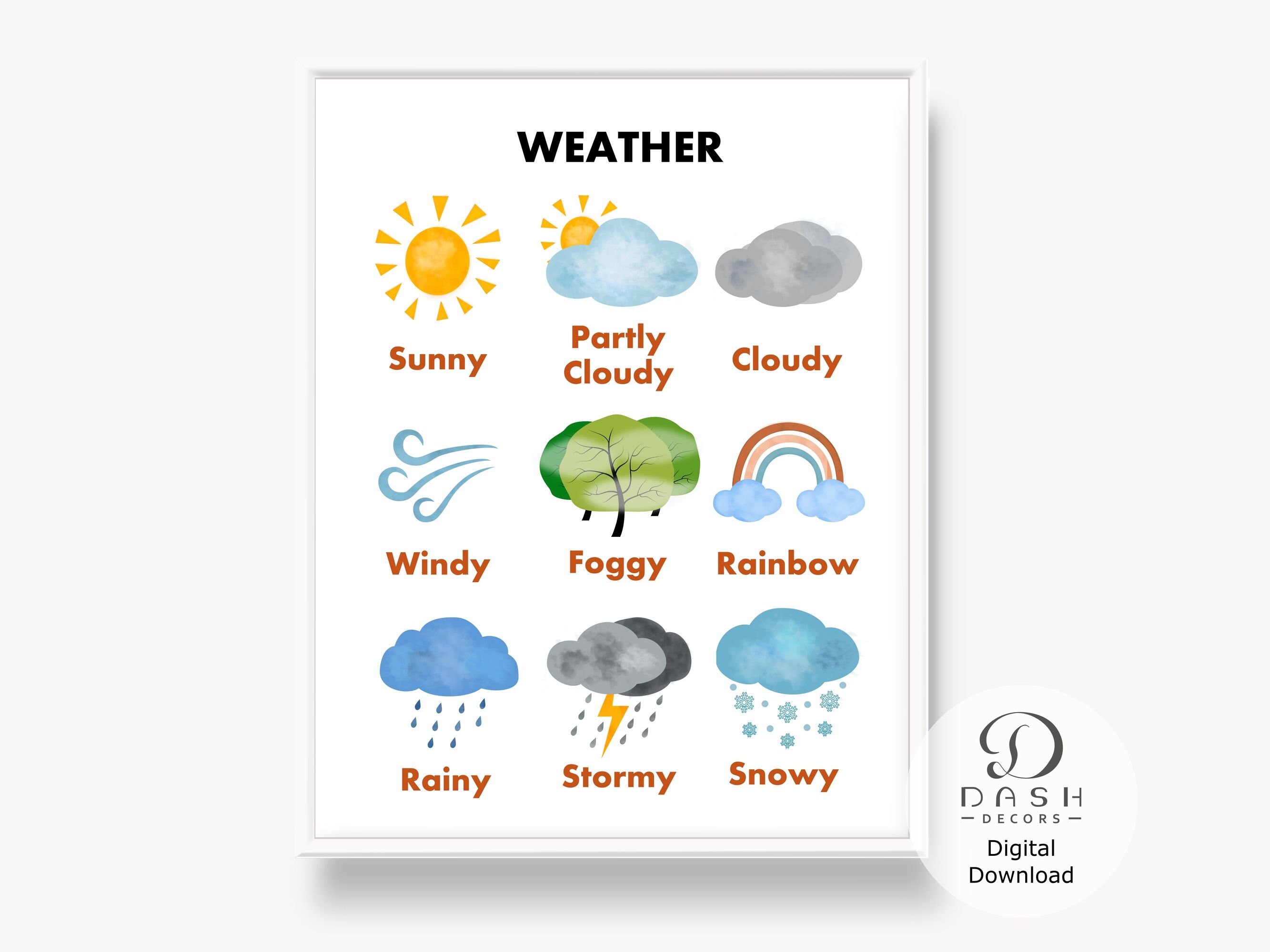 Kid Weather Chart, Poster & Print Printable Montessori Weather School ...
