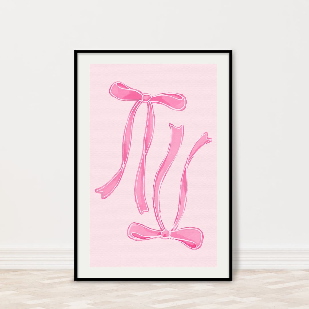 Coquette Room Decor Pink Bows Art Print | Watercolor Feminist Girly ...