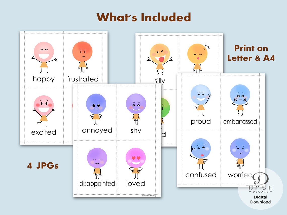 Large Emotions Flash Cards Feelings Flash Cards for | Etsy