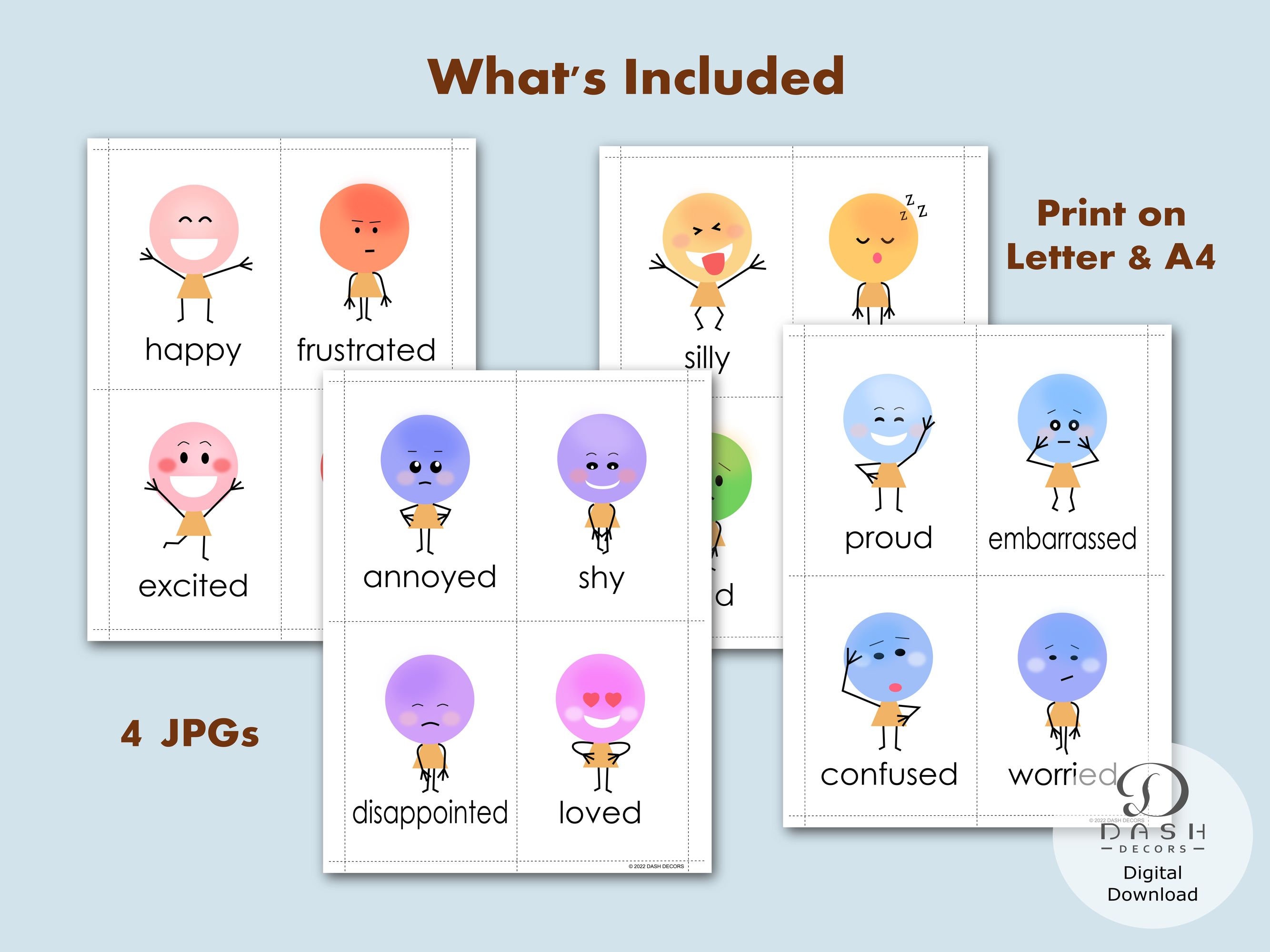 Large Emotions Flash Cards, Feelings Flash Cards for Montessori School ...