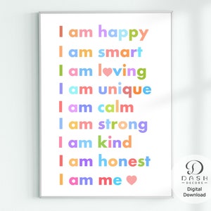 Rainbow Affirmation Wall Art for Kids - Daily Affirmation Printable ...