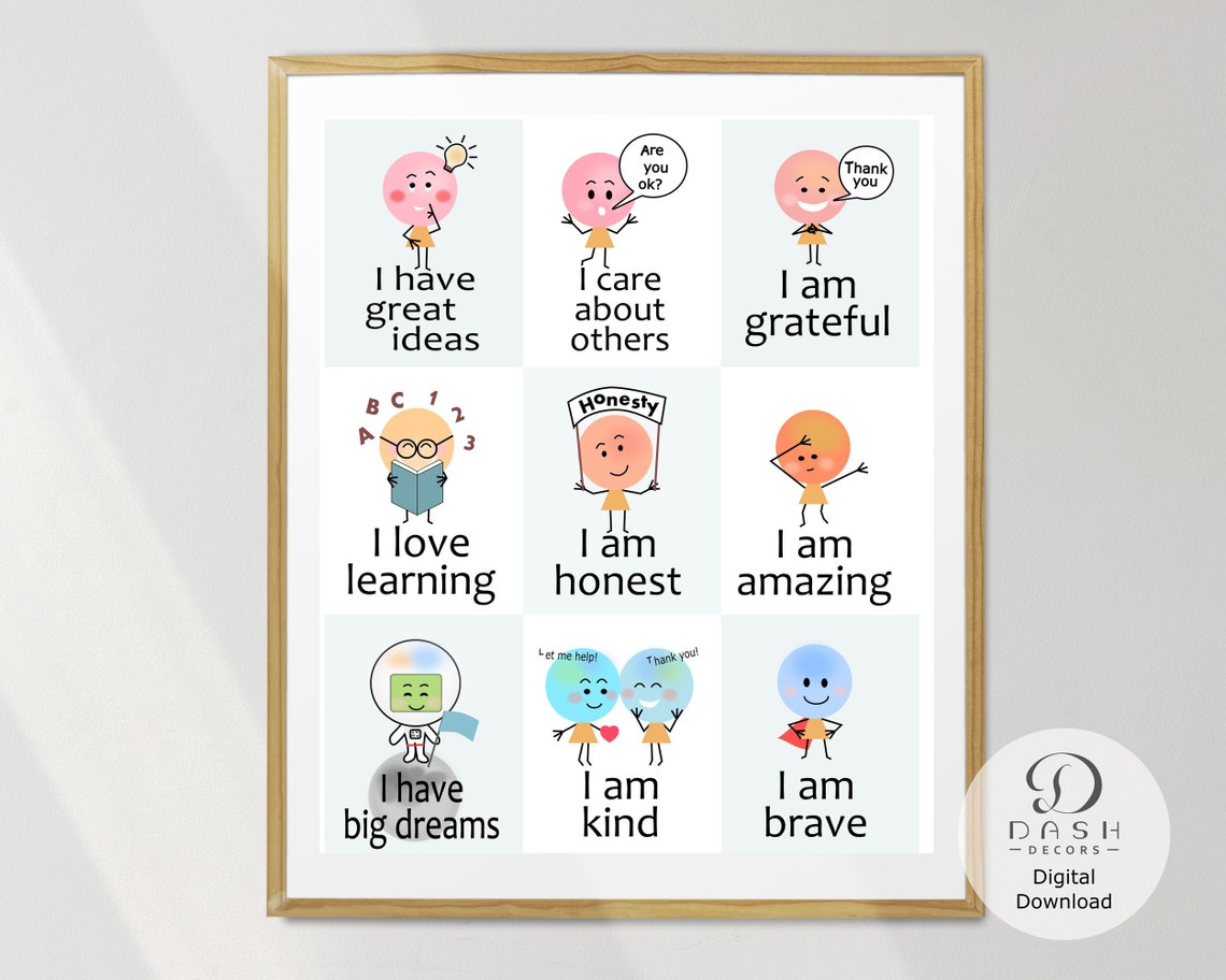 Words of Affirmation Wall Art for Kids Daily School Affirmation Poster ...