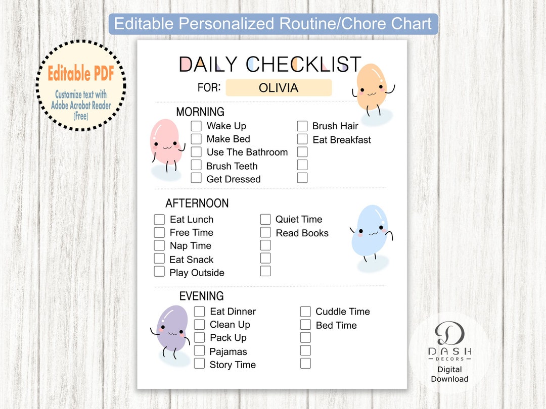 Editable Chore & Routine Chart for Kids - Digital Daily Behavior Chart ...