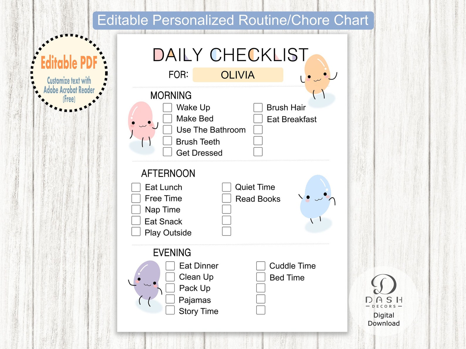 Editable Chore & Routine Chart for Kids Digital Daily Behavior Chart ...