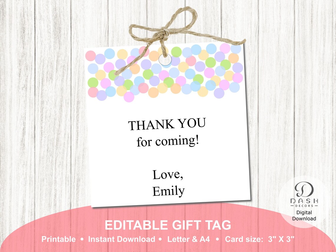Editable Gift Tags Printable Pastel Confetti Custom | Etsy