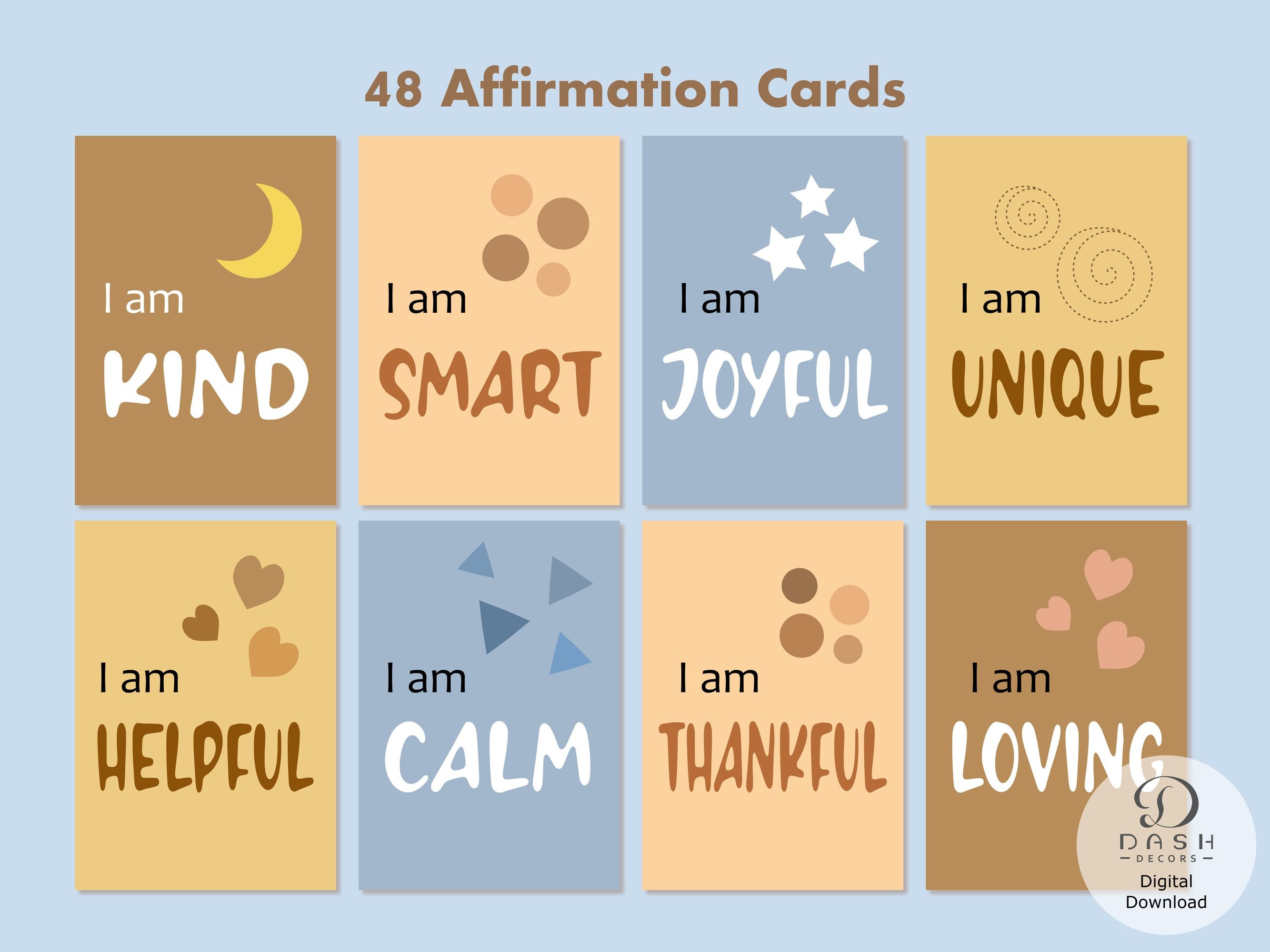 Printable Boho Affirmation Card Deck for Kids & Toddlers - Set of 48 ...