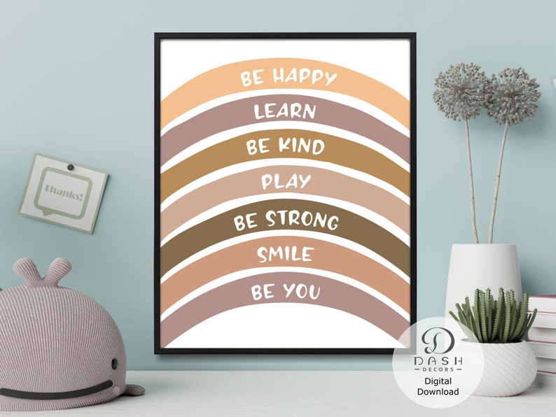 Boho Rainbow Daily Affirmation Wall Art for Kid's Room, Playroom ...