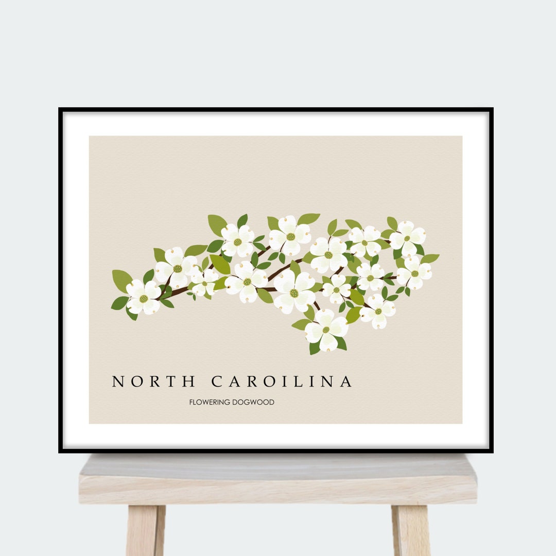 North Carolina State Wall ART PRINT With Dogwood | North Carolina Gifts ...