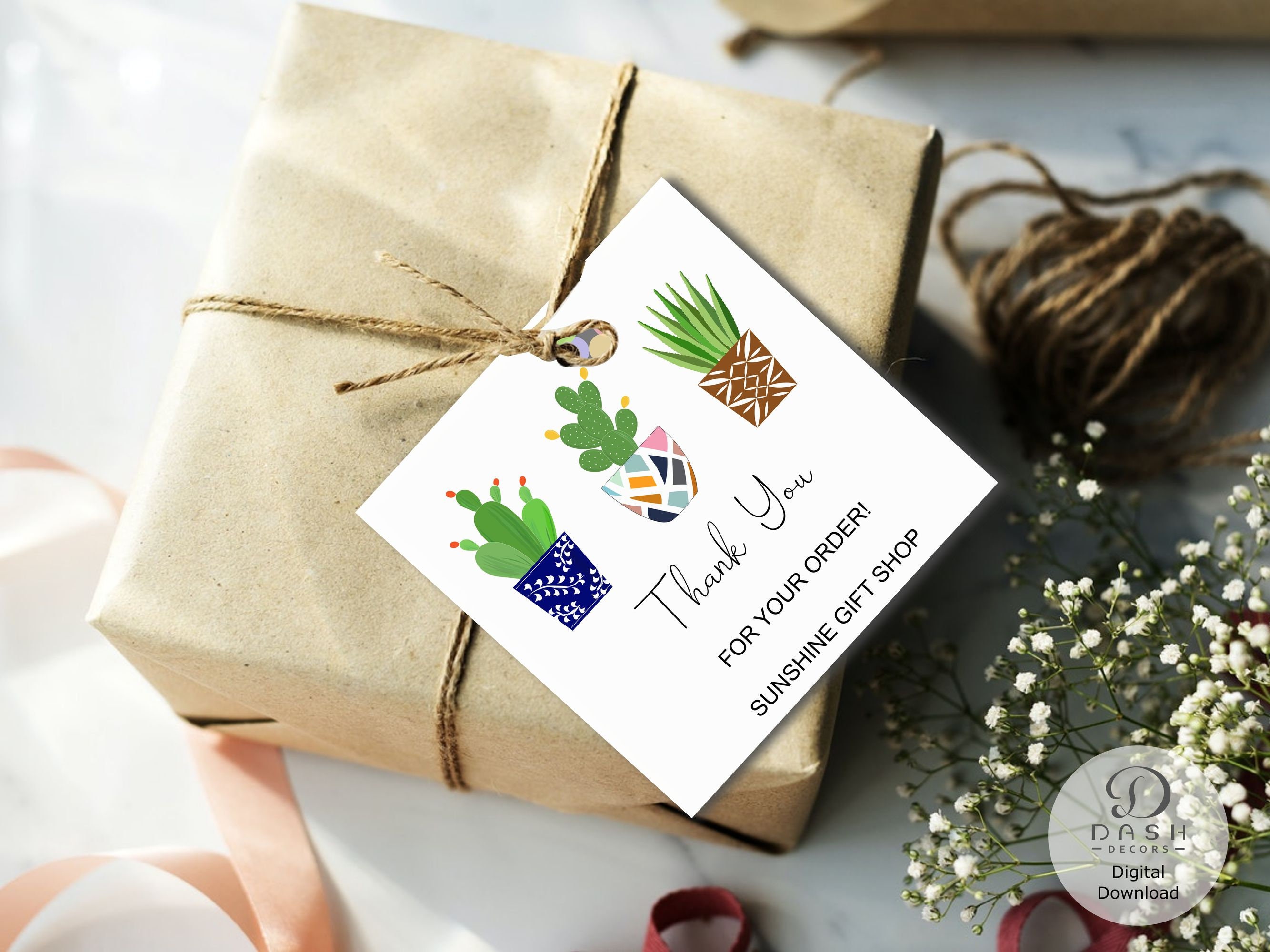 Editable Succulent Thank You Gift Tags - Custom Printable Cactus Thank ...