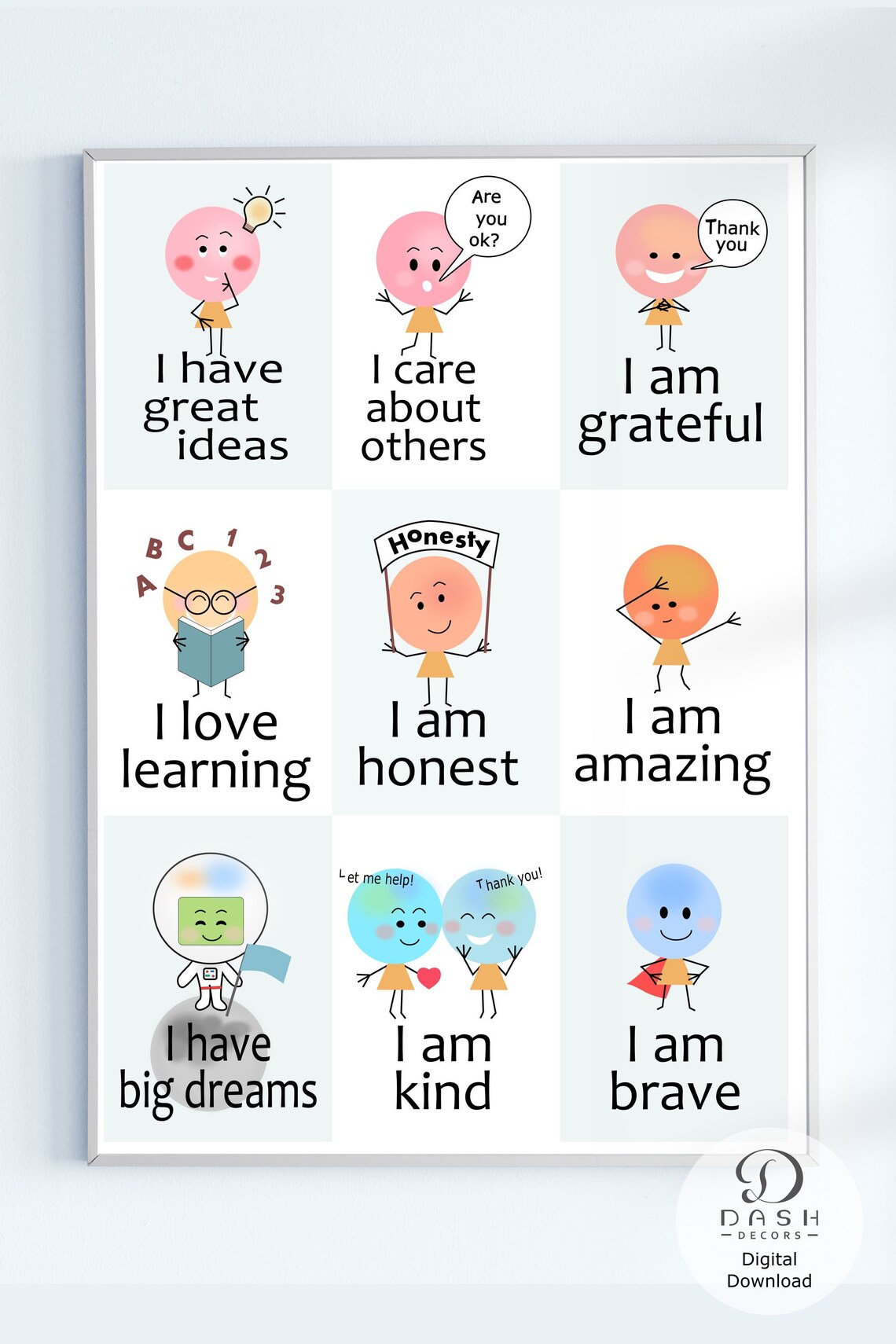 Words of Affirmation Wall Art for Kids Daily School Affirmation Poster ...