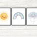 Sun, Rainbow, Cloud Wall Art Set for Nursery, Set of 3, Pastel Neutral ...