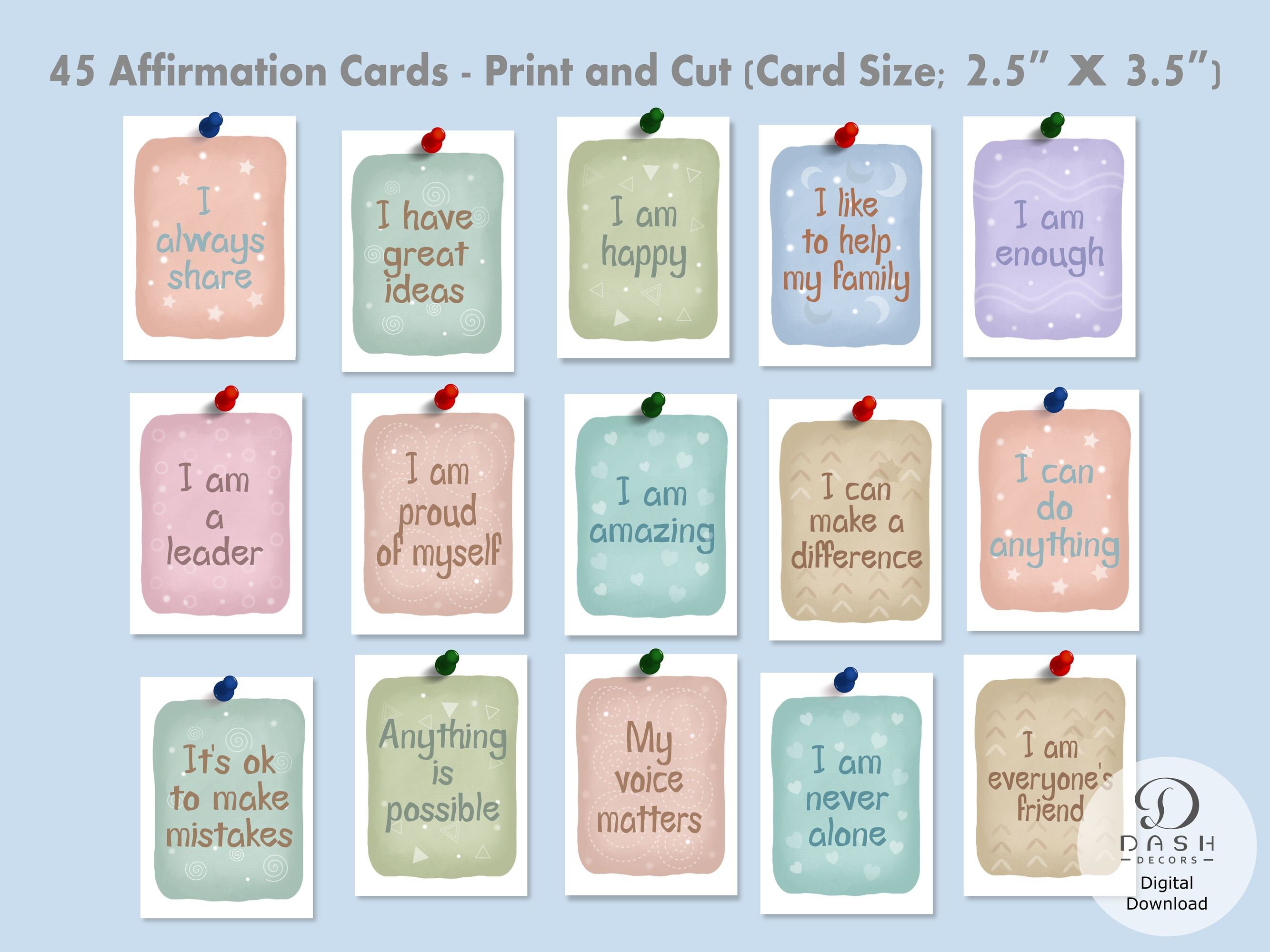 Printable Daily Affirmation Cards for Kids - Set of 45 - Affirmation ...