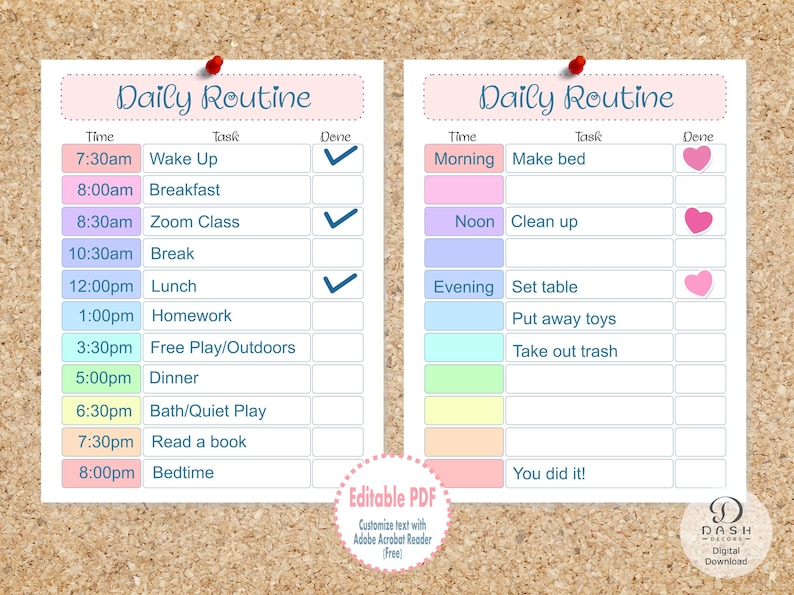 Editable Daily Routine Chart & Chore Chart for Kids - Printable Reward ...
