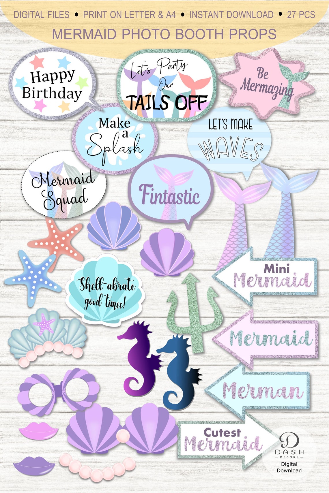 Mermaid Photo Booth Props for Mermaid Birthday Party, DIY Printable ...