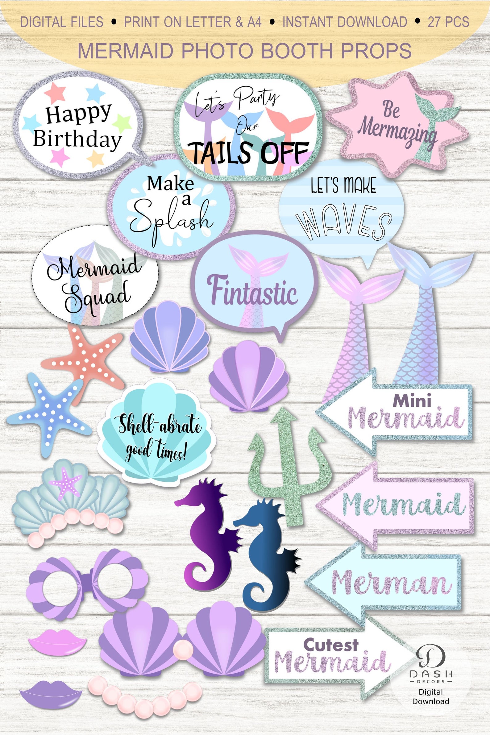 Mermaid Photo Booth Props for Mermaid Birthday Party, DIY Printable ...