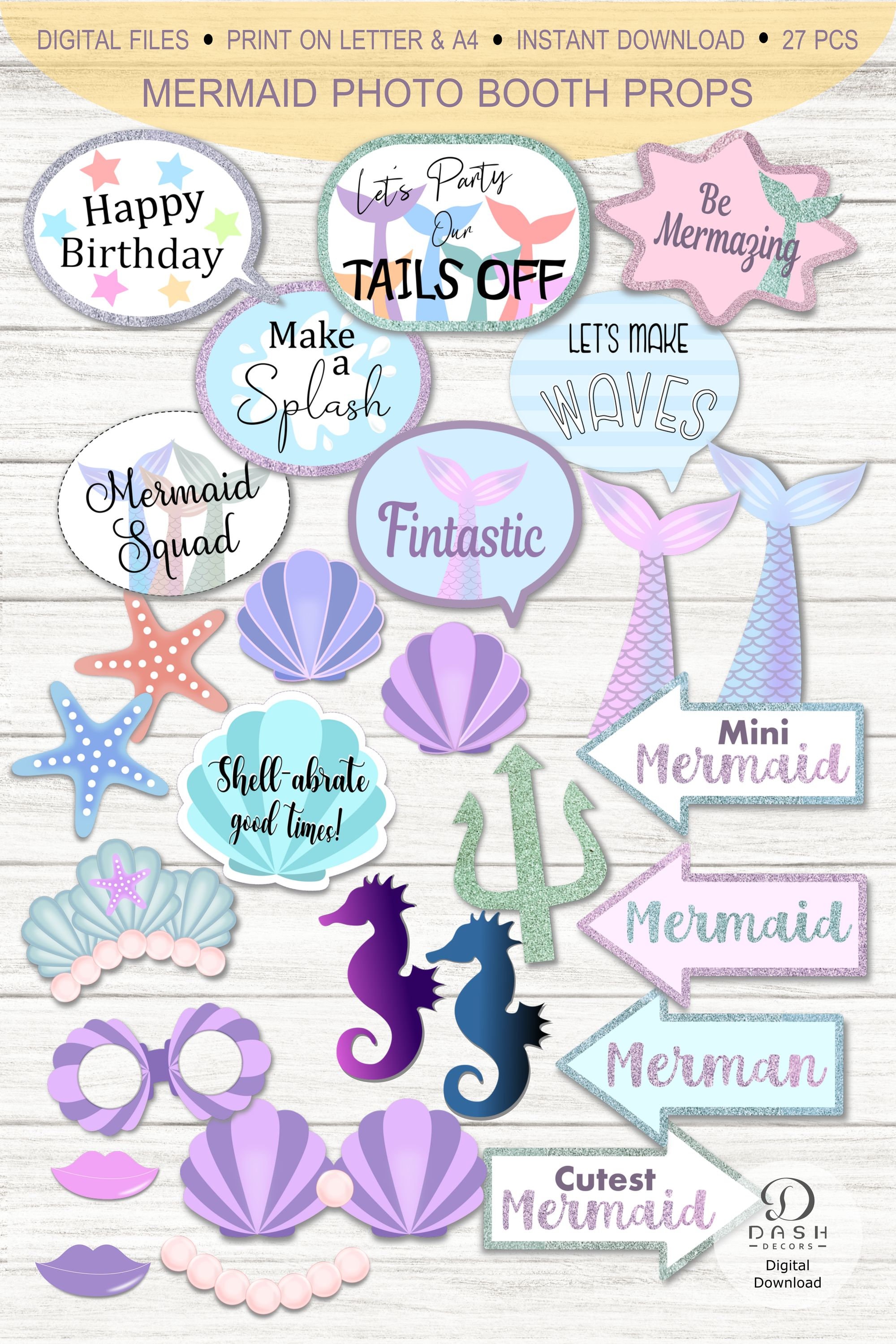 Mermaid Photo Booth Props for Mermaid Birthday Party, DIY Printable ...