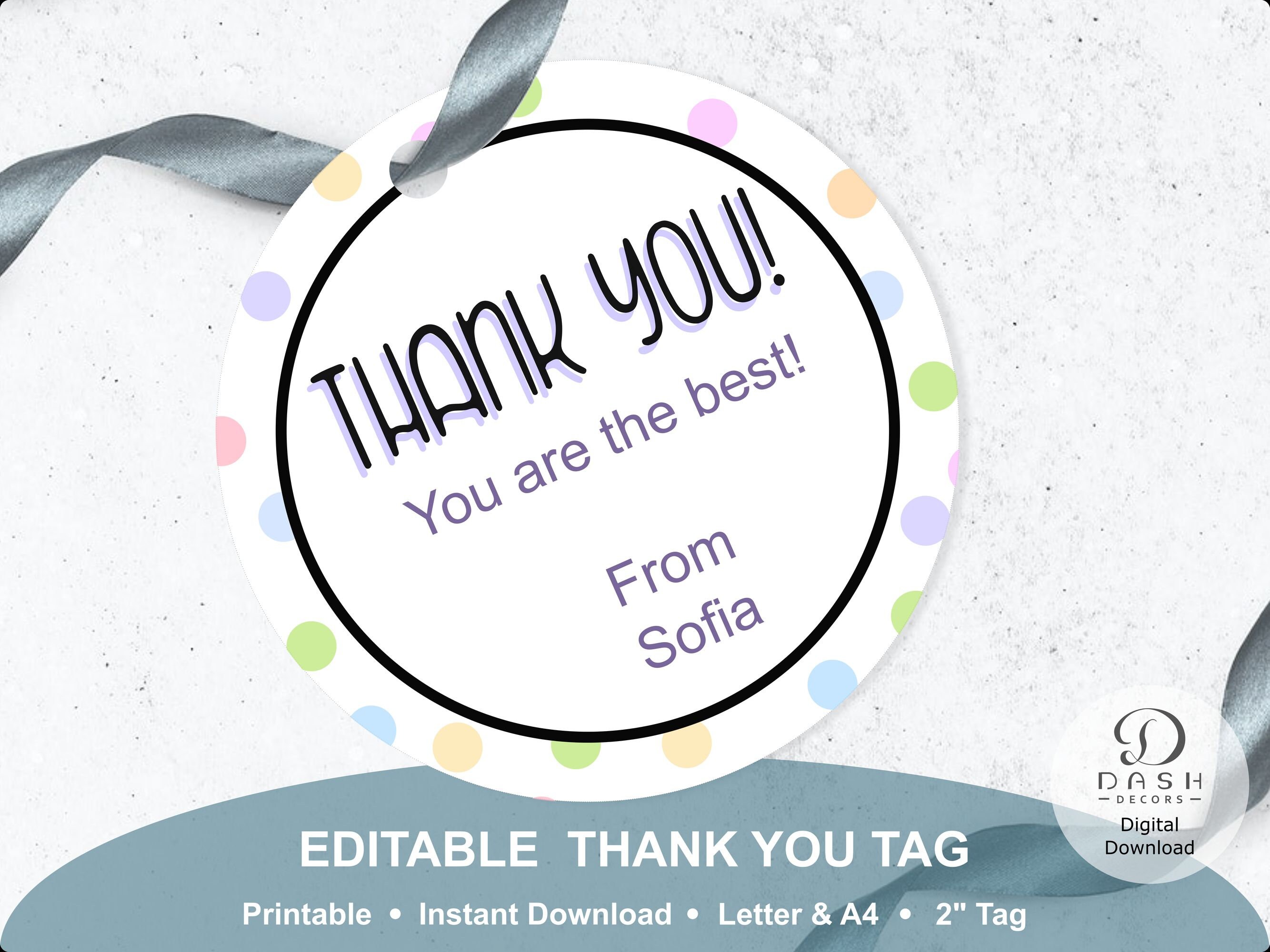 Editable 2 Round Thank You Tag for Party Favor Bags - Etsy