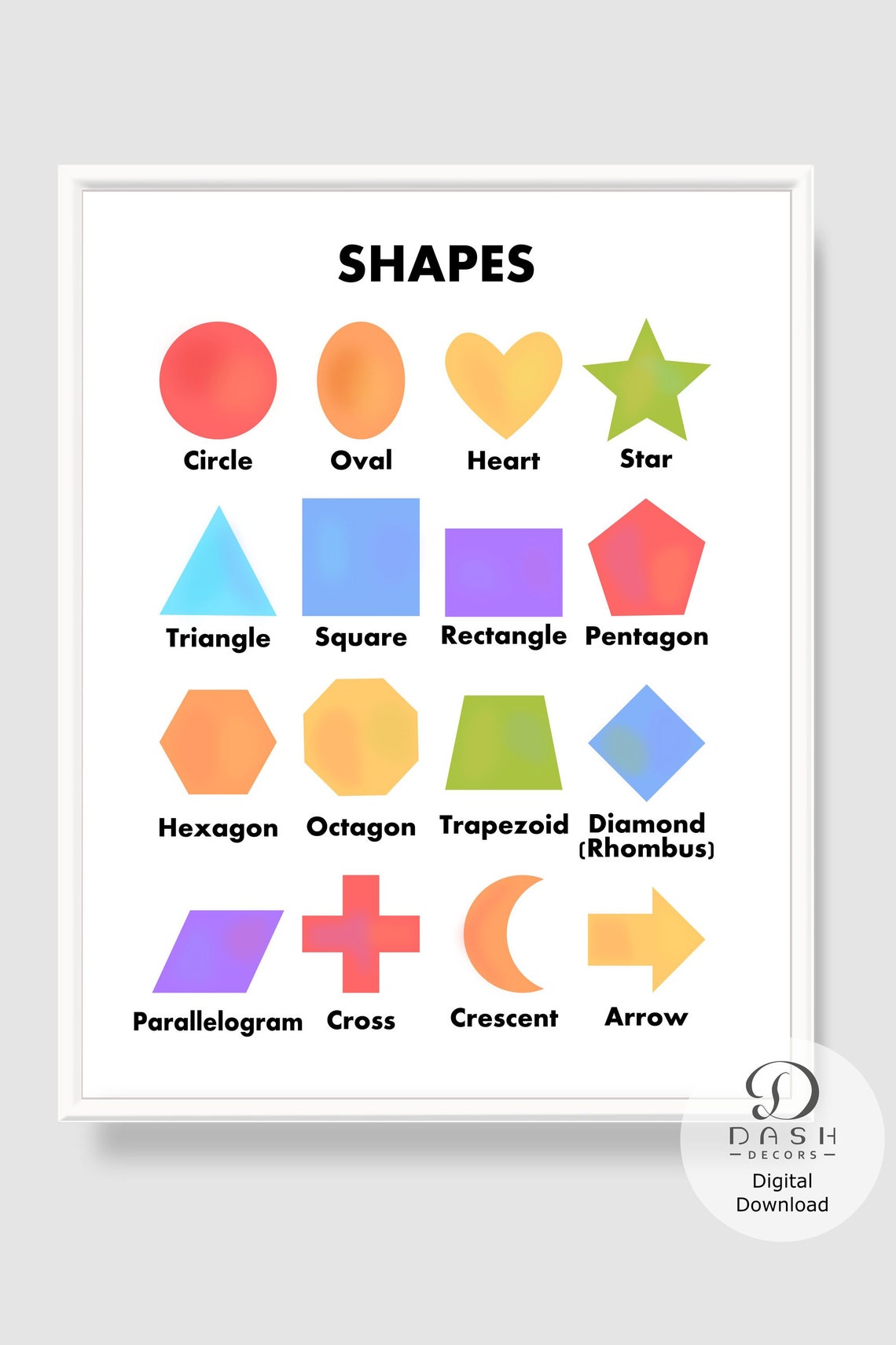 Rainbow Shapes Chart & Poster for Kids Watercolor Toddler - Etsy Canada