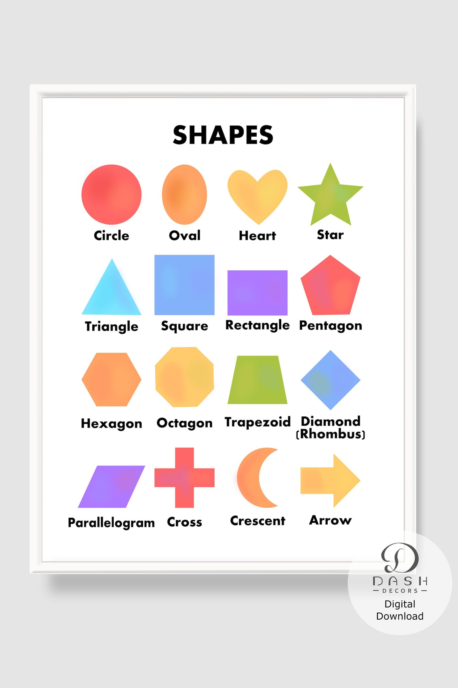 Rainbow Shapes Chart & Poster for Kids Watercolor Toddler - Etsy Canada