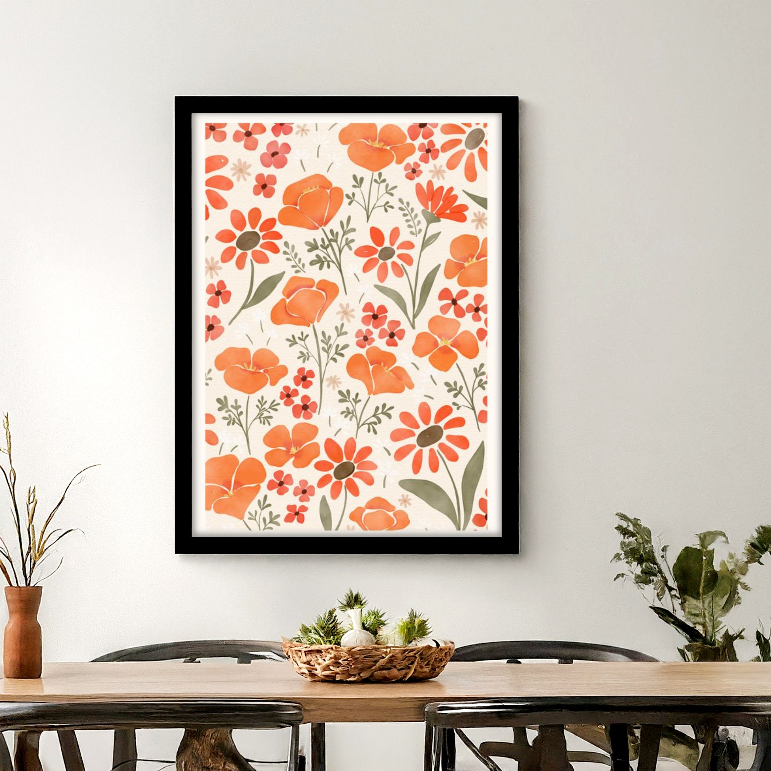 California Poppy and Wildflowers Print | Orange Floral Wall Art Poster ...