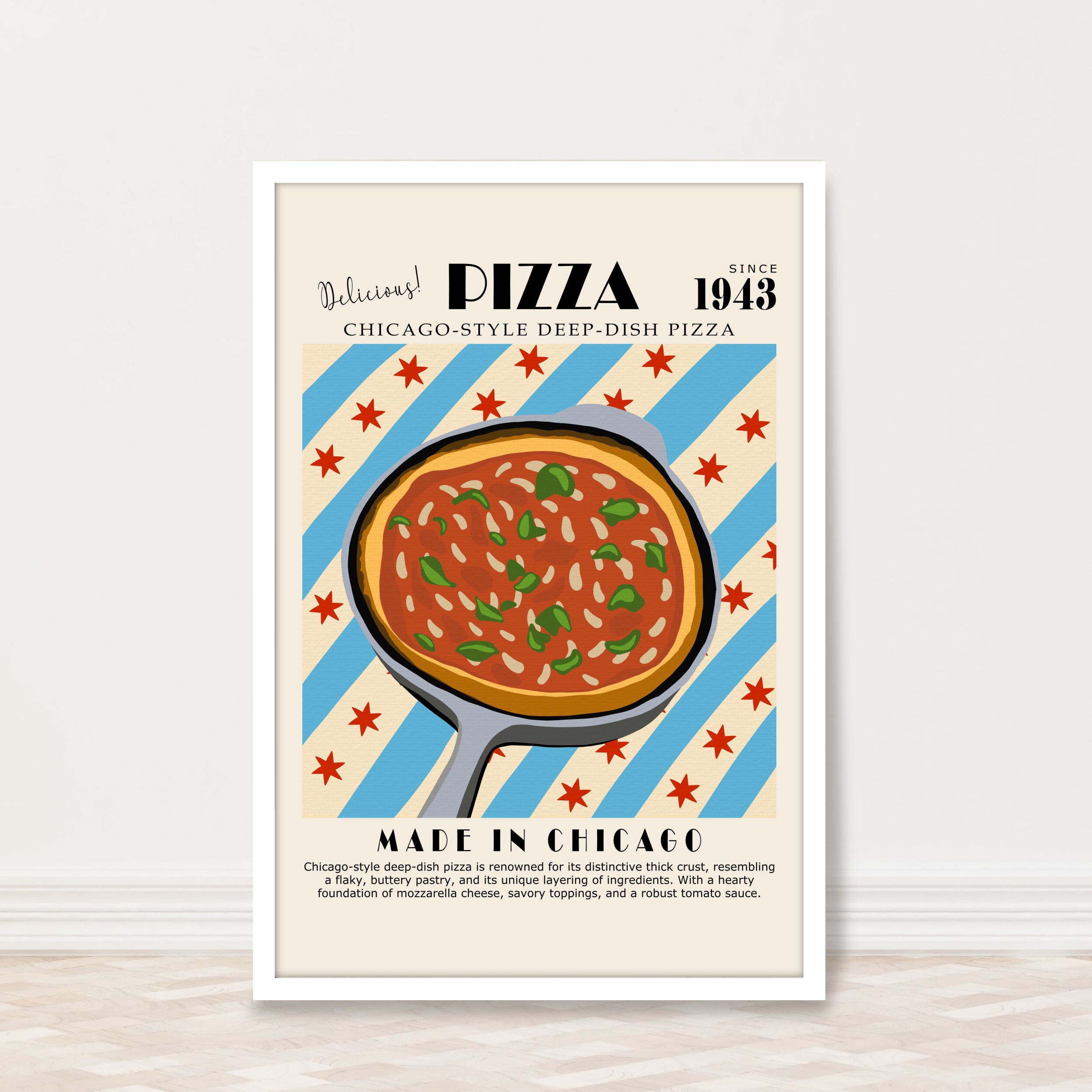 Chicago Pizza Poster, Chicago-style Deep-dish Pizza Art Print, Retro ...