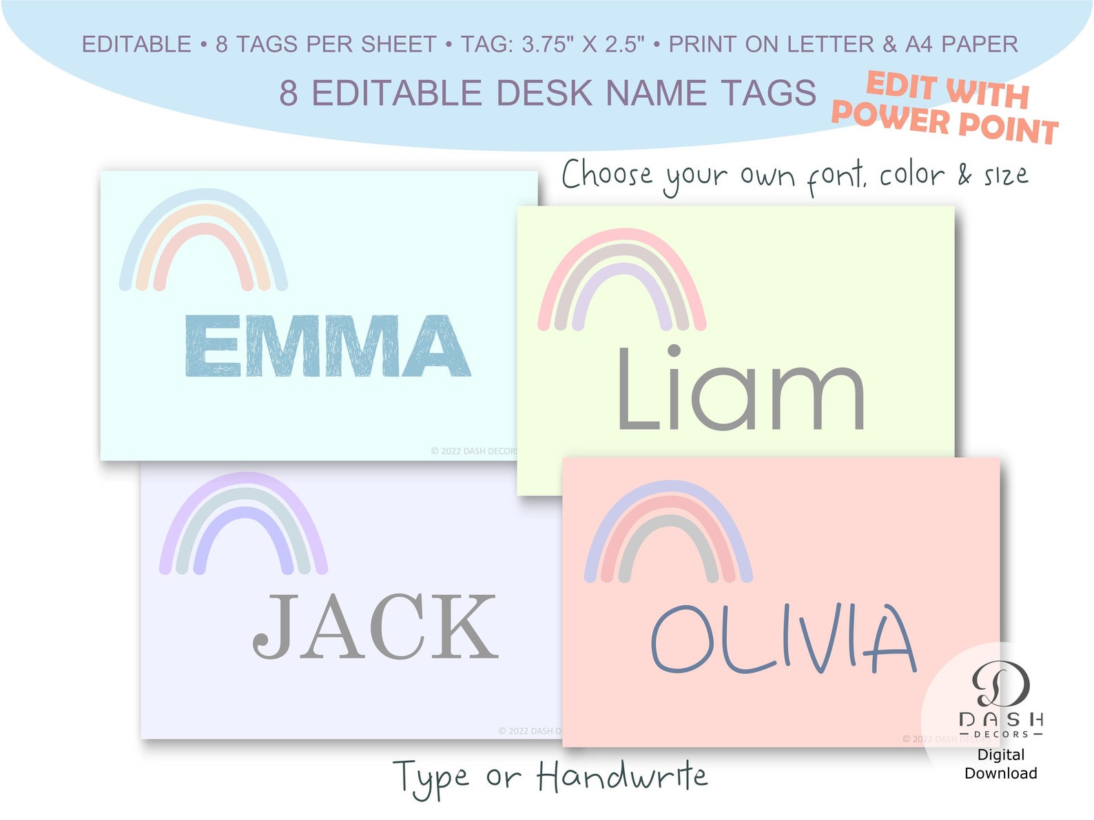 Editable Rainbow Classroom Name Tags for Classroom Desk, Desk Name Tags ...