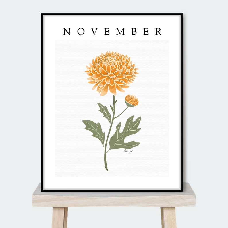 November Chrysanthemum Birth Month Flower Print Personalized Birth ...
