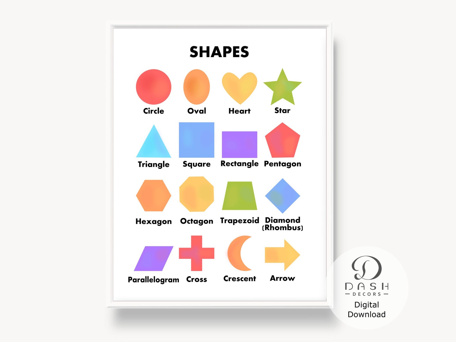 Rainbow Shapes Chart & Poster for Kids Watercolor Toddler - Etsy Canada