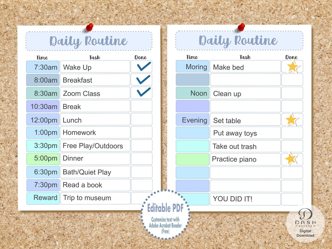 Editable Daily Routine Printable Chart for Kids Chore | Etsy