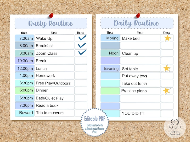 Editable Daily Routine Printable Chart for Kids Chore, Rhythm, Potty ...