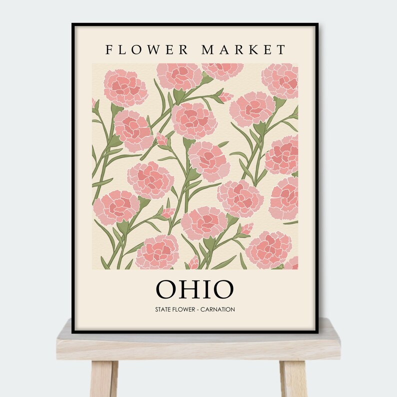 Ohio Carnation Flower Market Print Flower Market Poster Pink Carnation ...