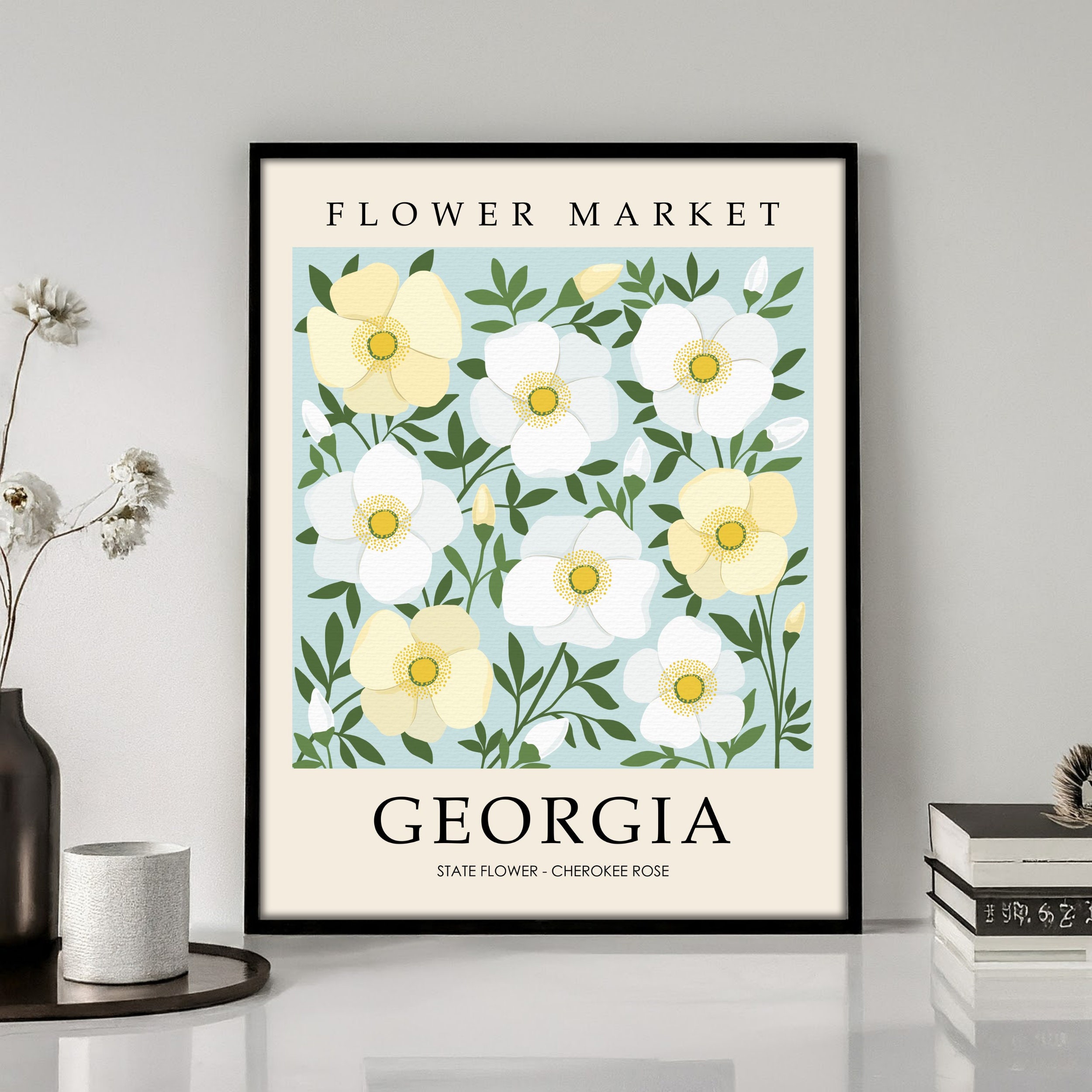Georgia Cherokee Rose Flower Market Print White Yellow Flower Market ...