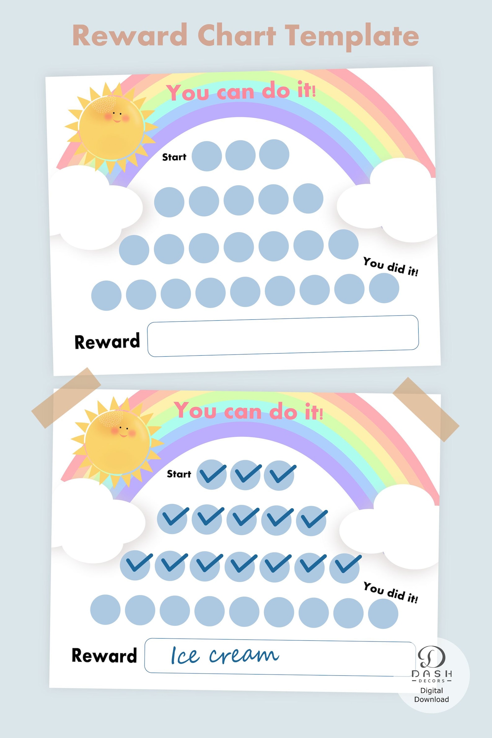 Printable Rainbow Reward Chart for Kids Potty Chart Sleep | Etsy