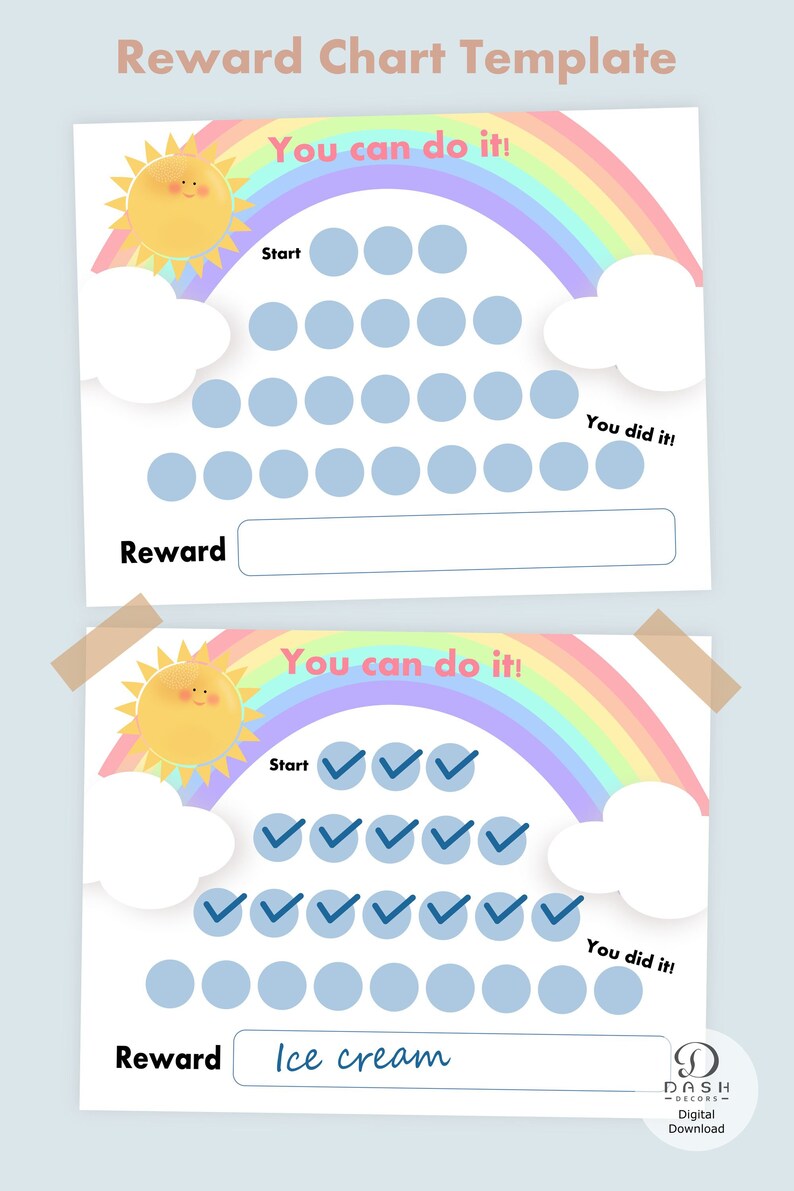 Printable Rainbow Reward Chart for Kids Potty Chart Sleep | Etsy Canada
