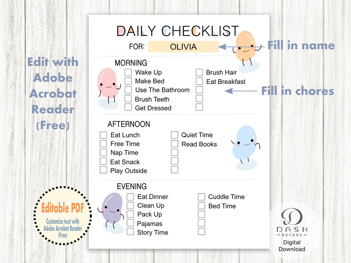 Editable Chore & Routine Chart for Kids - Digital Daily Behavior Chart ...