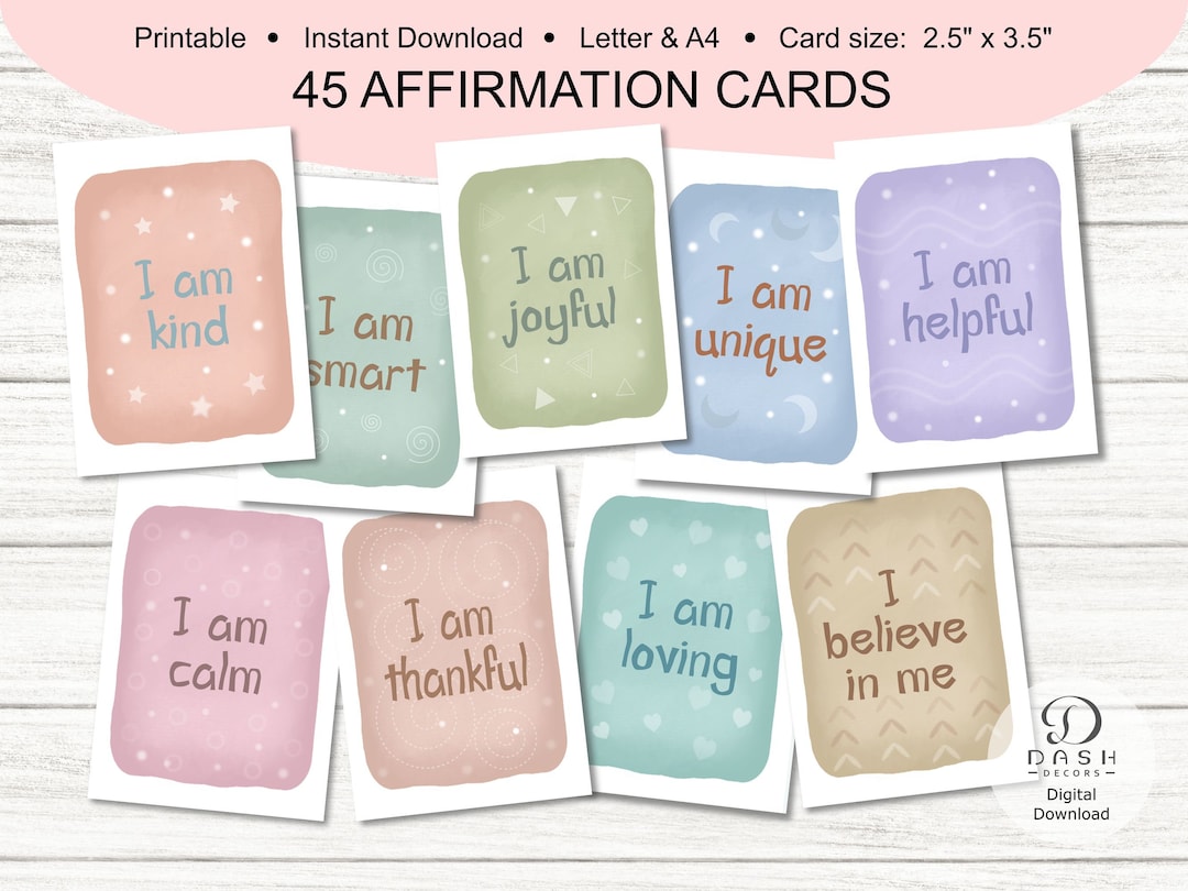 Printable Daily Affirmation Cards for Kids - Set of 45 - Affirmation ...