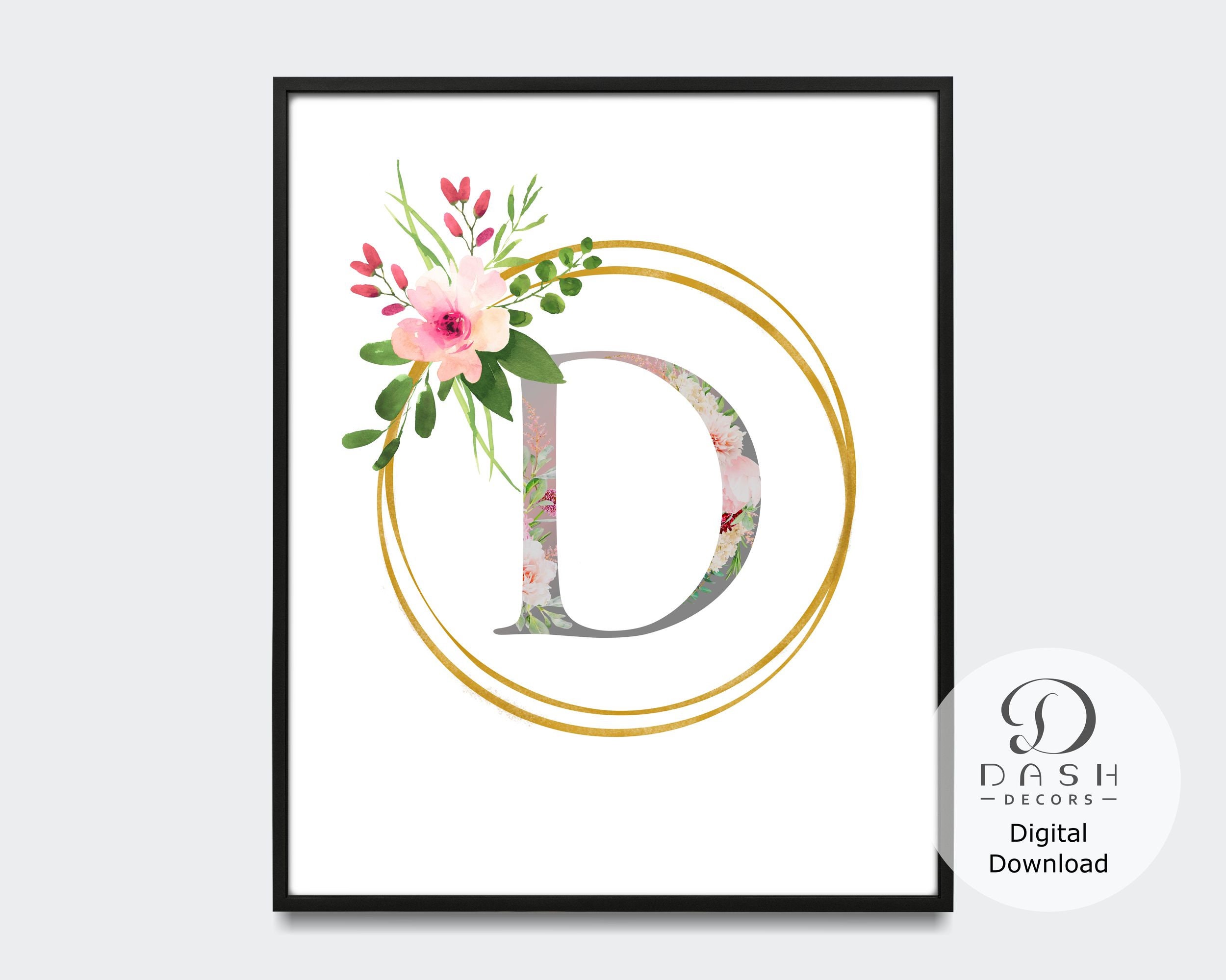 INSTAT DOWNLOAD Initial wall art Monogram Initial watercolor Floral ...