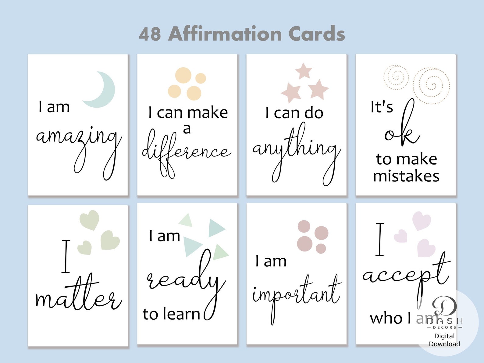 Printable Toddler Affirmation Cards Set for Kids & Toddlers Set of 48 ...