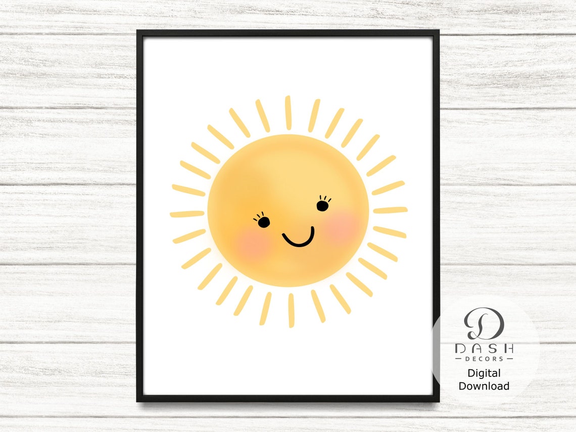 Yellow Sun Art Poster for Nursery Printable Sun Print Wall | Etsy