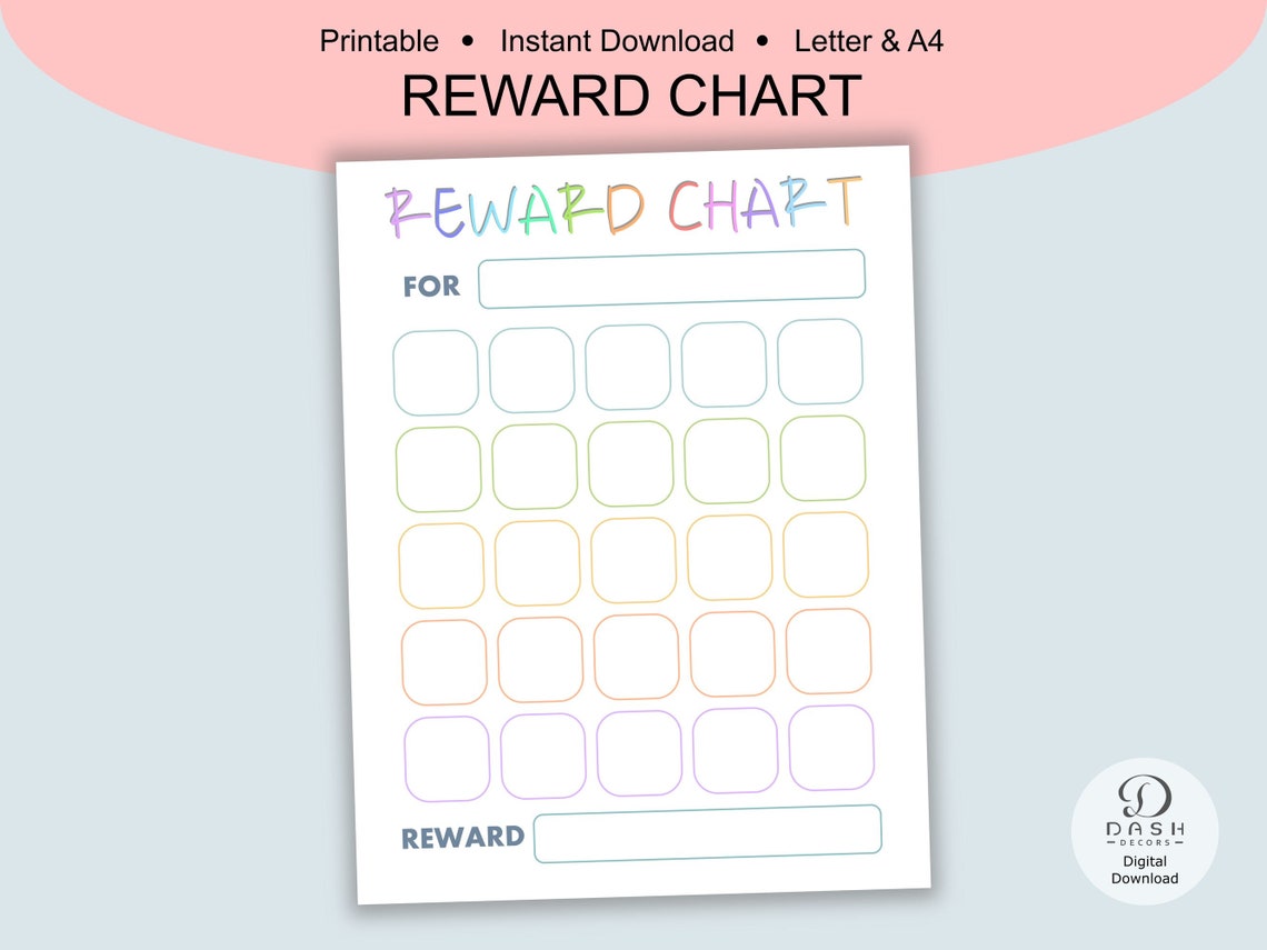 Rainbow Reward Chart for Kids Printable Reward Chart for Potty Training ...