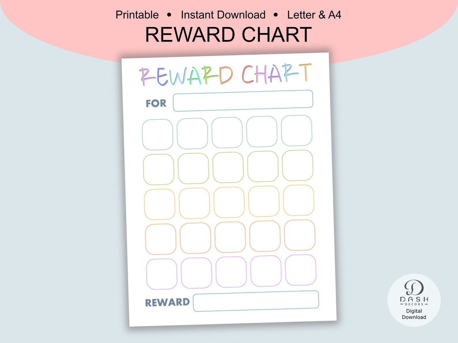 Rainbow Reward Chart for Kids - Printable Reward Chart for Potty ...