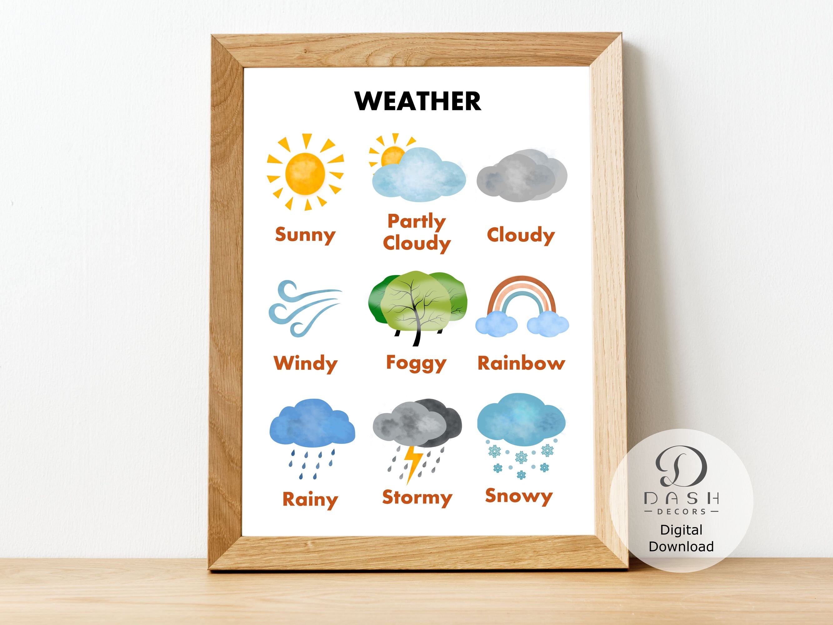 Kid Weather Chart, Poster & Print Printable Montessori Weather School ...