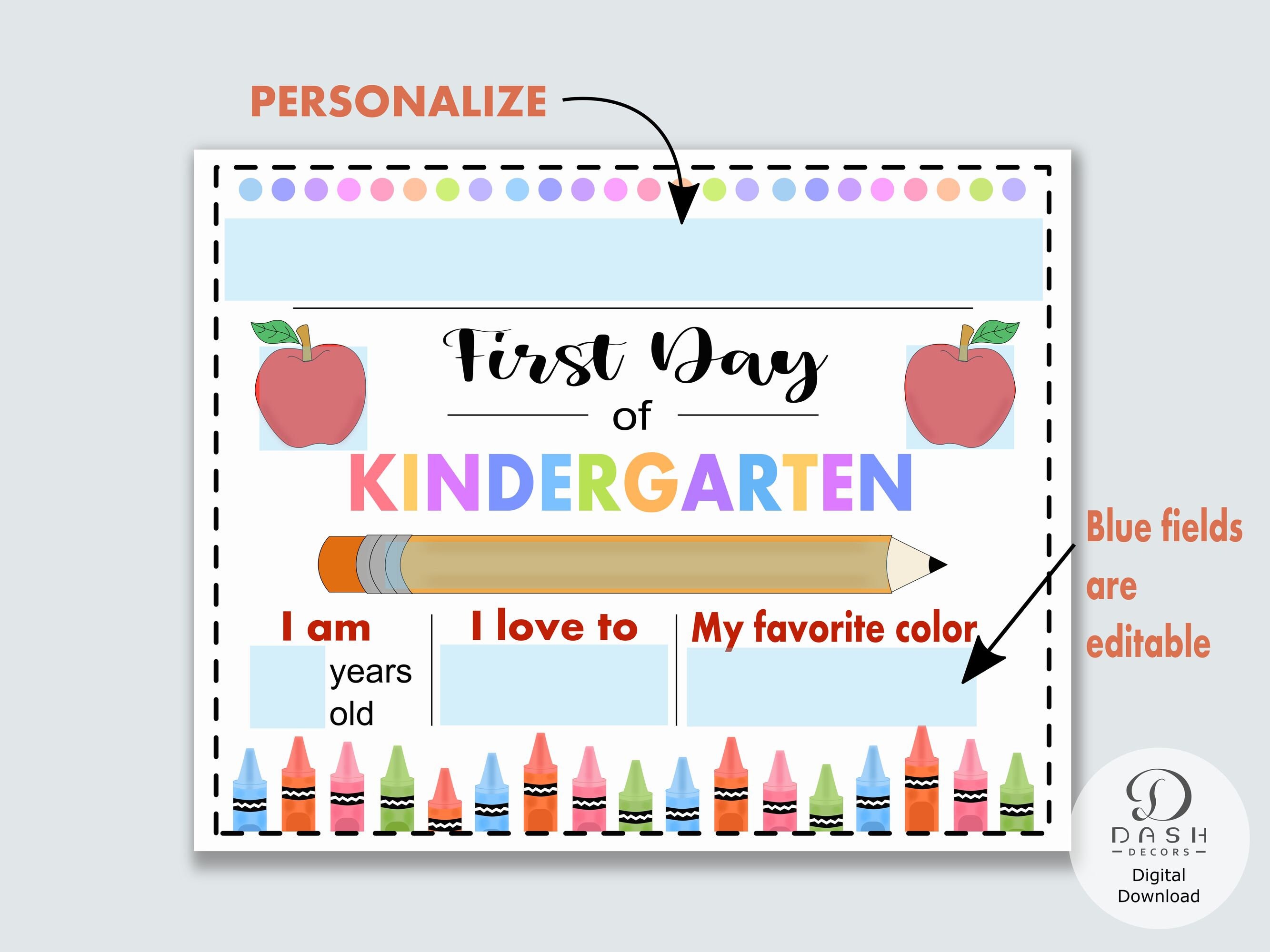 Editable First Day of Kindergarten Back to School Sign - Personalized ...