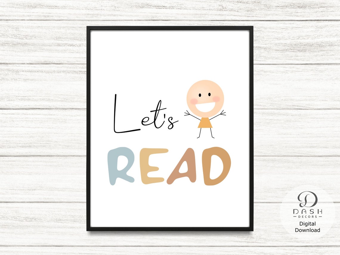 Let's Read Printable Sign & Wall Art, Boho Let's Read Poster for Kid's ...