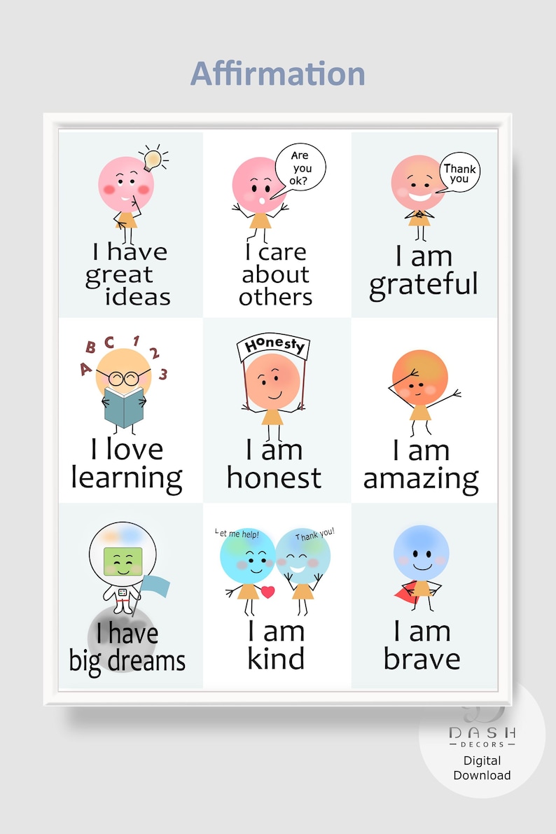 Words of Affirmation Wall Art for Kids Daily School Affirmation Poster ...