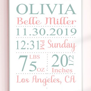 Personalized Birth Stat Sign for Girl and Boy - Custom Printable Birth ...