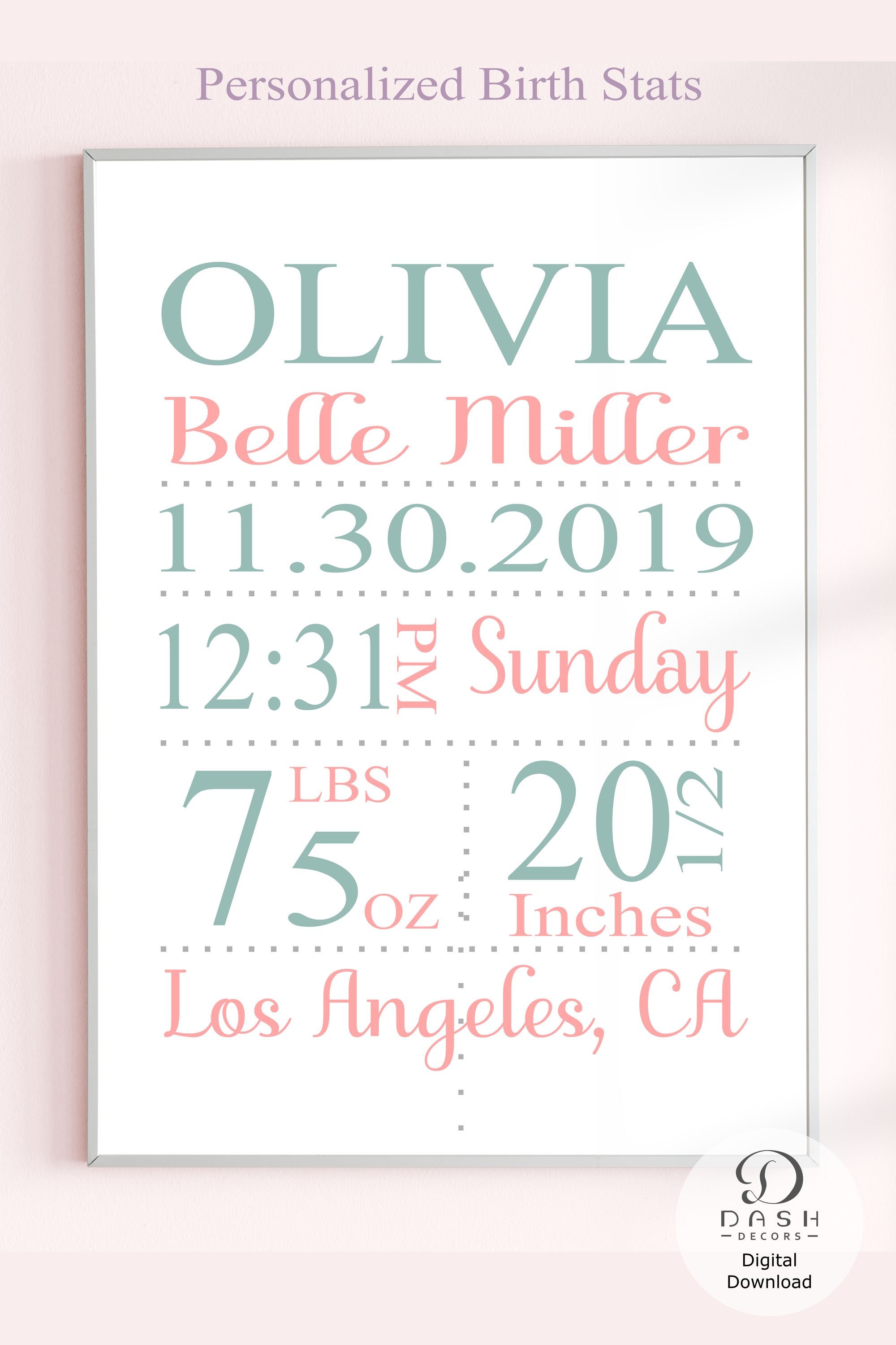 Personalized Birth Stat Sign for Girl and Boy Custom - Etsy