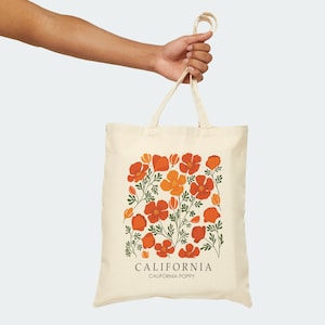 California Poppy Cotton Canvas Tote Bag | 15" X 16" | California State ...