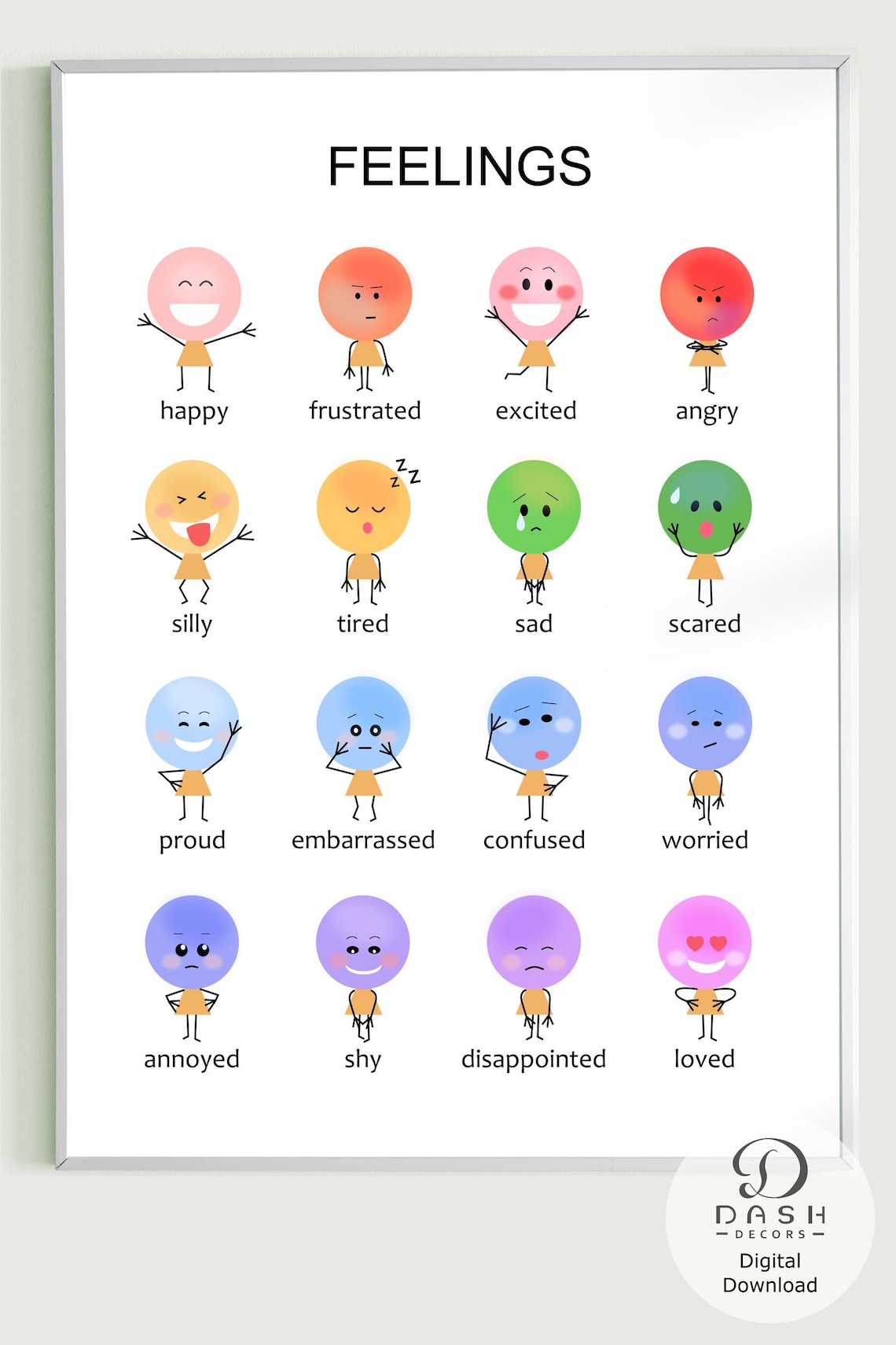 Emotions Chart & Poster, Teacher Classroom Printable Poster, Emotions ...