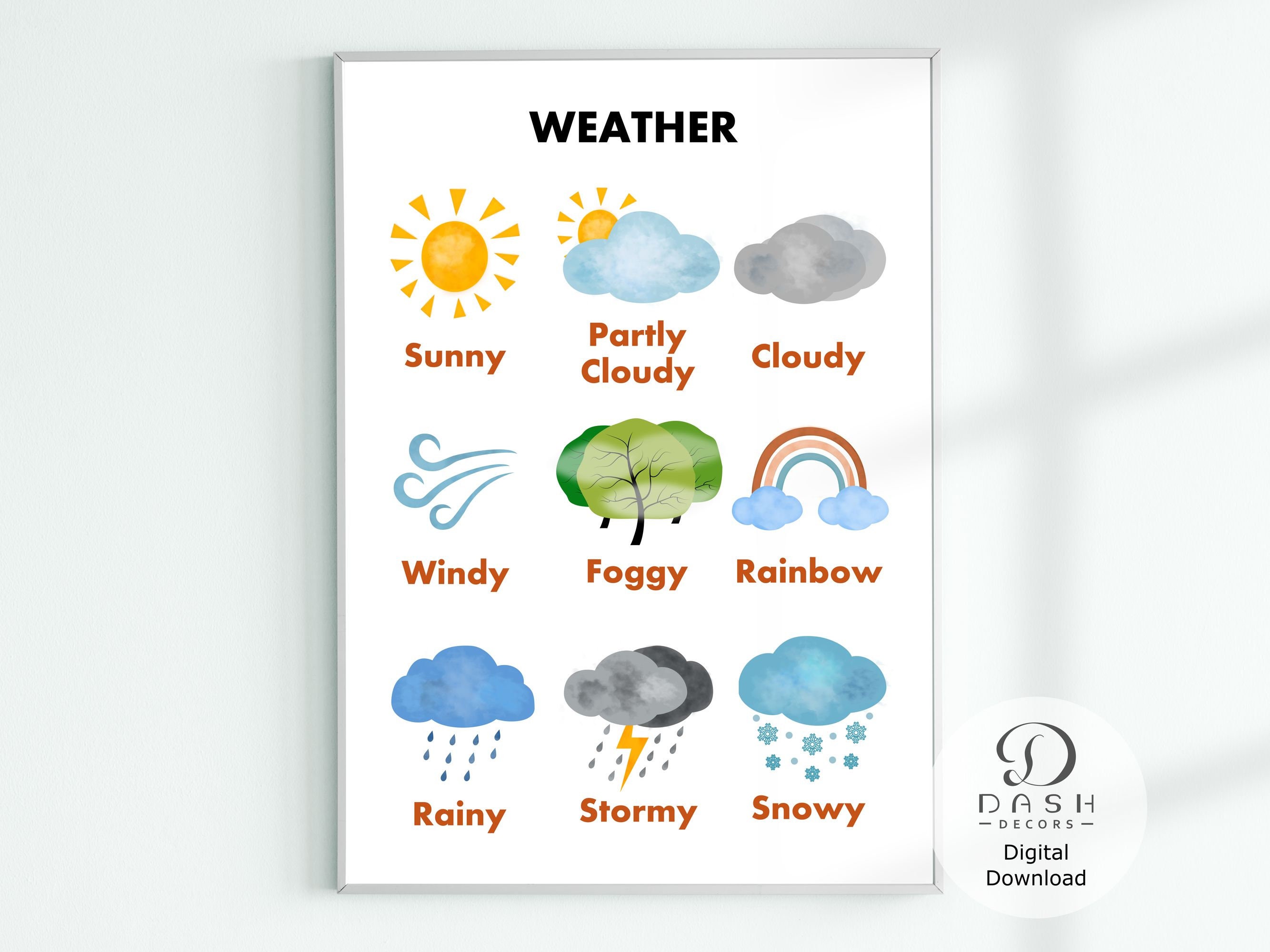 Buy Kid Weather Chart, Poster & Print Printable Montessori Weather ...